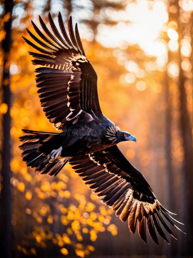 Black Eagle Flying in the Autumn Forest Stock Illustration - Illustration of nature, colorful ...