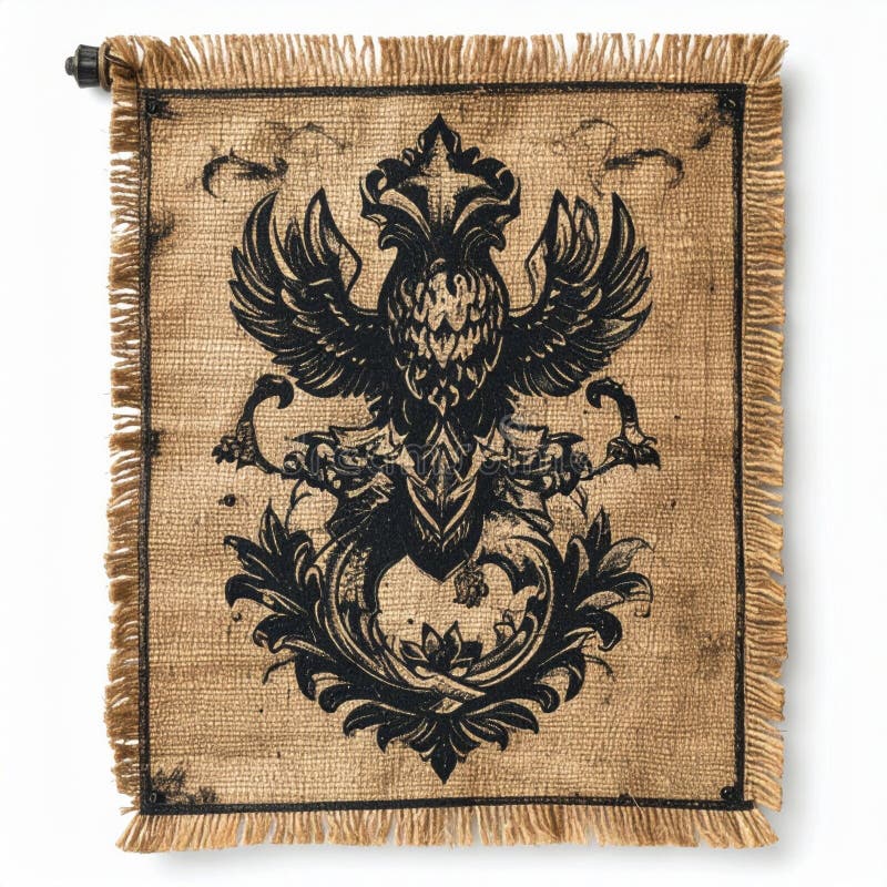 Black Eagle Heraldry Tapestry on Burlap Fabric Stock Illustration ...