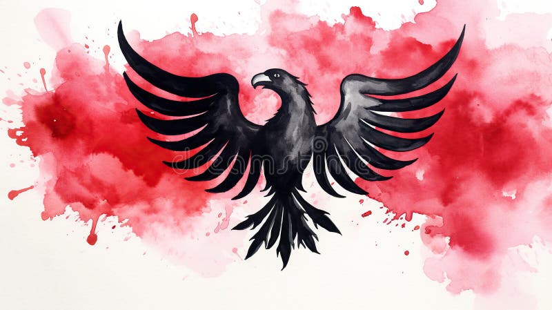 Black Eagle on Red and White Background. Black Bird of Prey on the ...