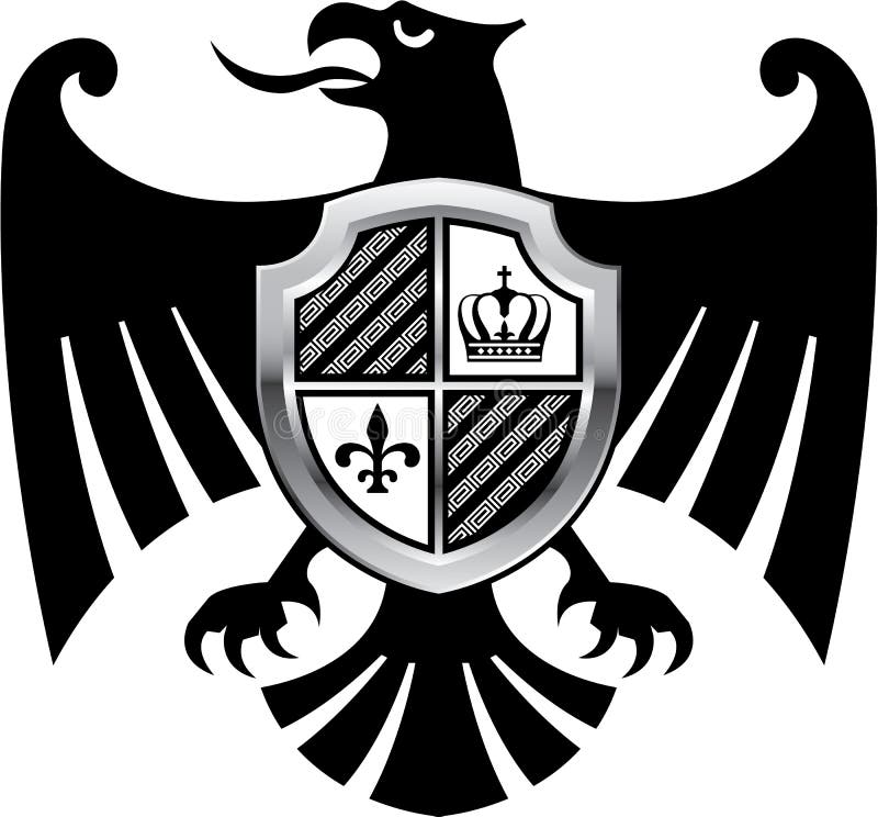 Coat of Arms Royal Knight Logo on the Shield with Swords Golden Vector ...