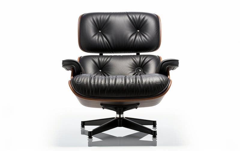 A Black Eames Chair Placed on a White Surface -Generative Ai Stock ...