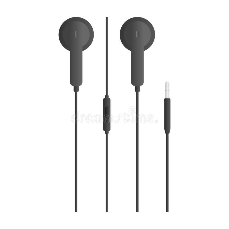 Black Earphones with Cable Vector Stock Illustration - Illustration of ...