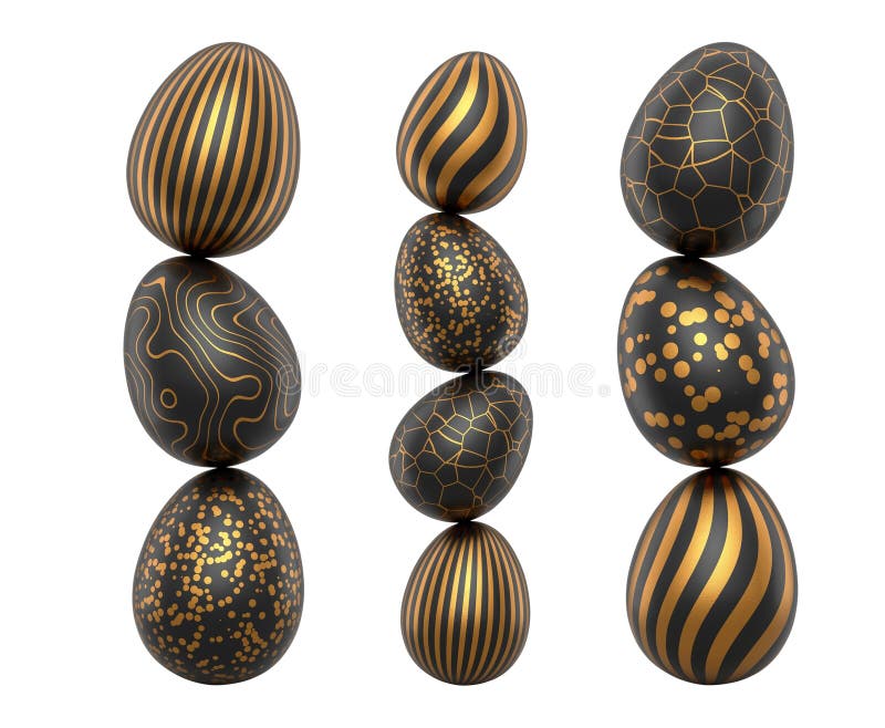 Black Easter Eggs Featuring Golden Abstract Patterns Stacked in Columns ...