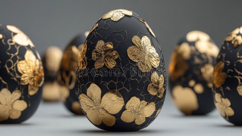 Black Easter Eggs with Gold Floral Designs Stock Illustration ...