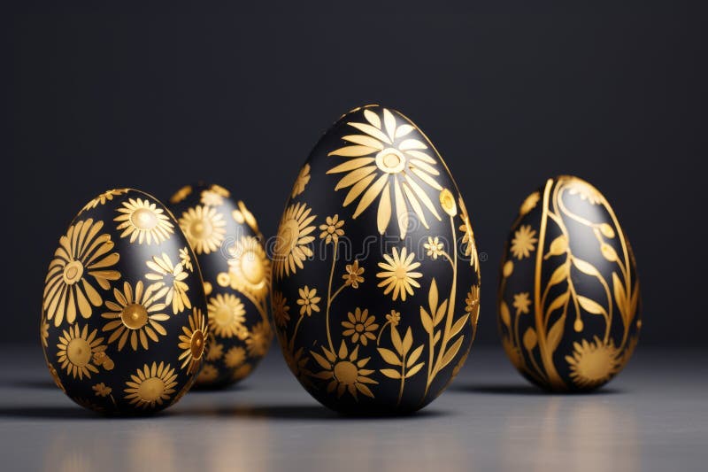 Black Easter Eggs with Handmade Gold Pattern. Hand-painted Eggs. Trend ...