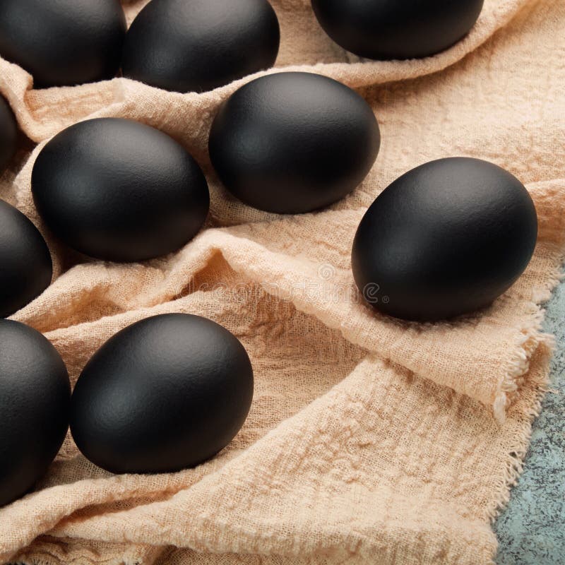 Black Easter Eggs on a Linen Napkin. Easter Celebration Stock Image ...