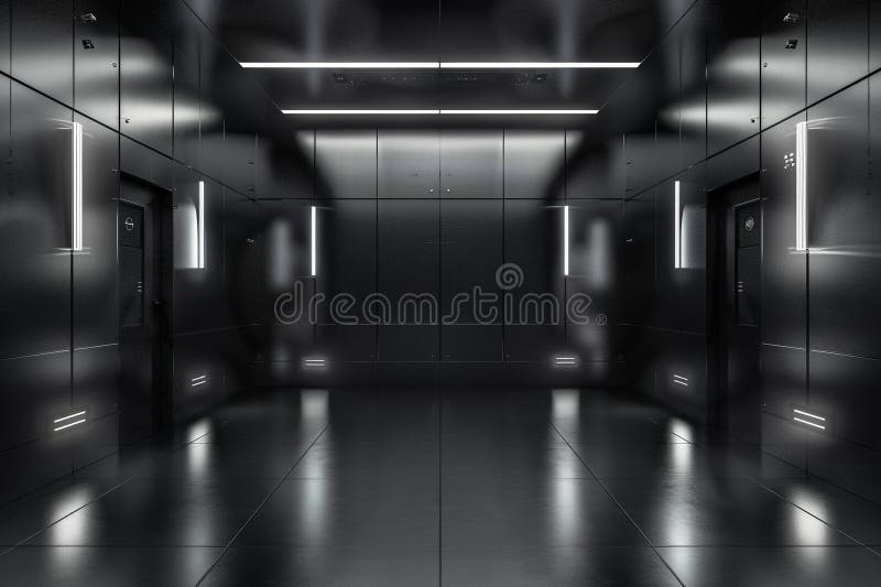 Black Edition Scifi Lab Empty Dark with Wall Lights Futuristic Shadow ...