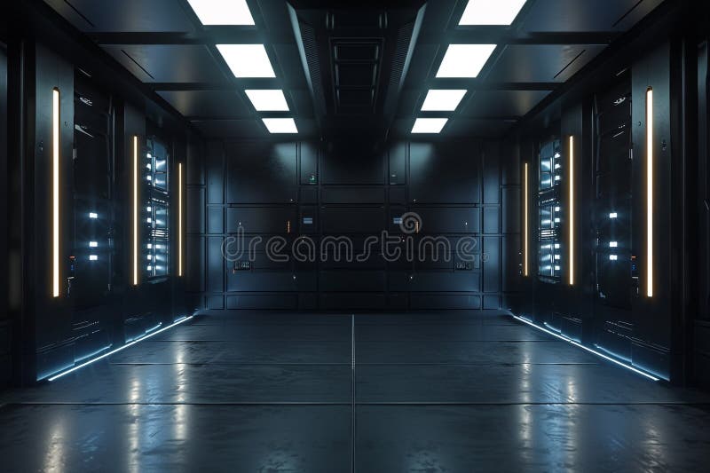 Black Edition Scifi Lab Empty Dark with Wall Lights Futuristic Shadow ...
