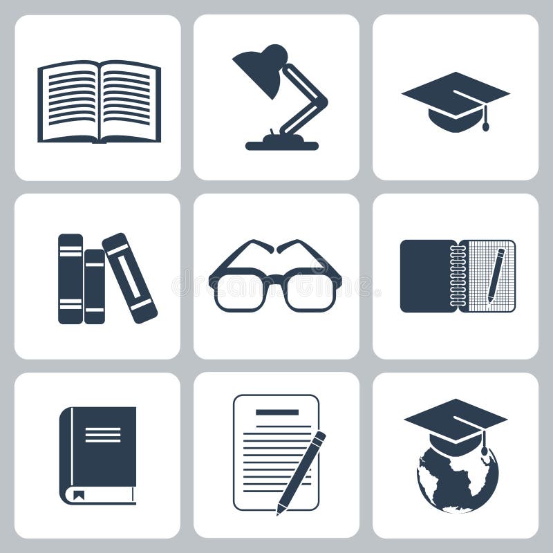 Set of Black Education Icons on White Background Stock Vector ...