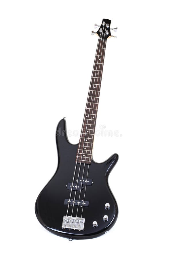 Black Electric Bass Guitar Isolated on White Stock Photo - Image of ...