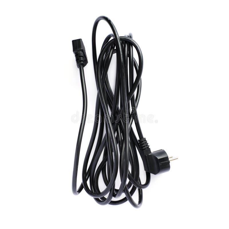 Black Electric Computer Cable Isolated Over White Background Stock ...