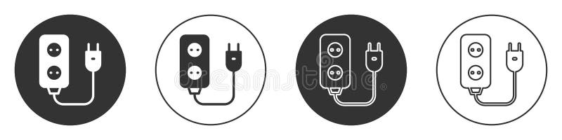 Black Electric Extension Cord Icon Isolated on White Background. Power ...