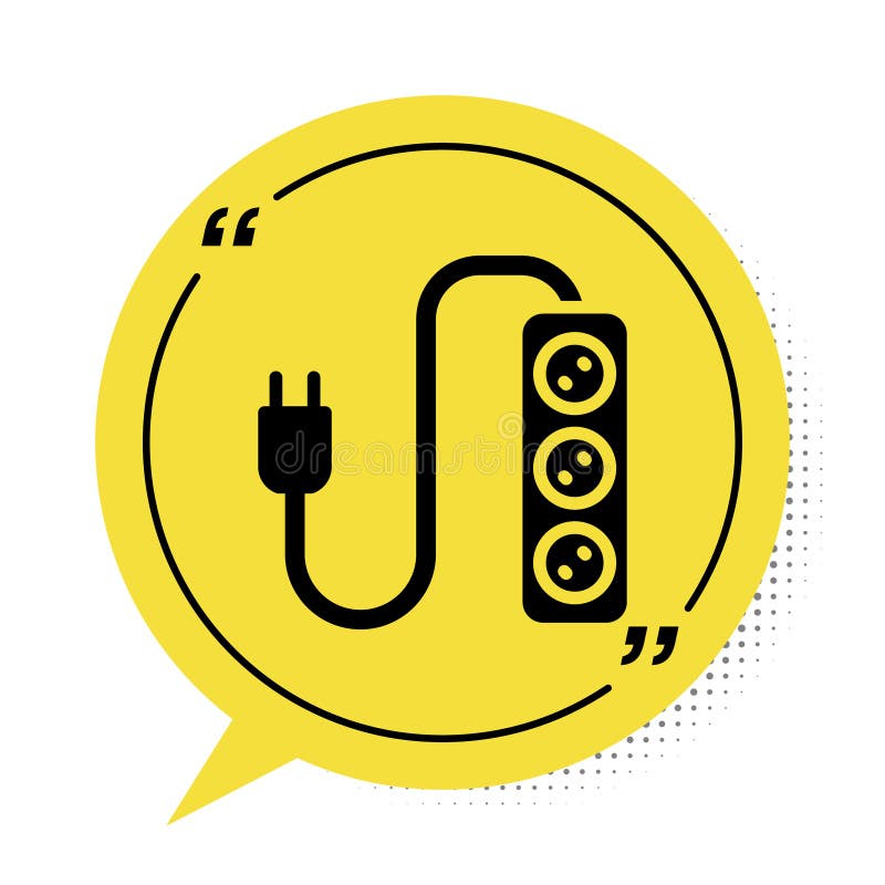 Black Electric Extension Cord Icon Isolated on White Background. Power ...
