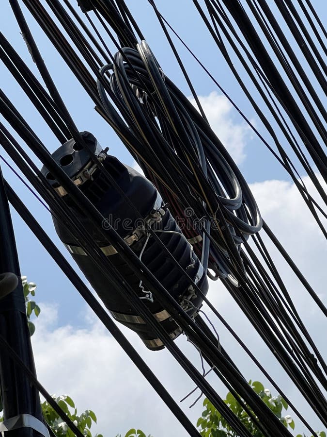 Black Electrical Cables on Wires Stock Photo - Image of technology ...