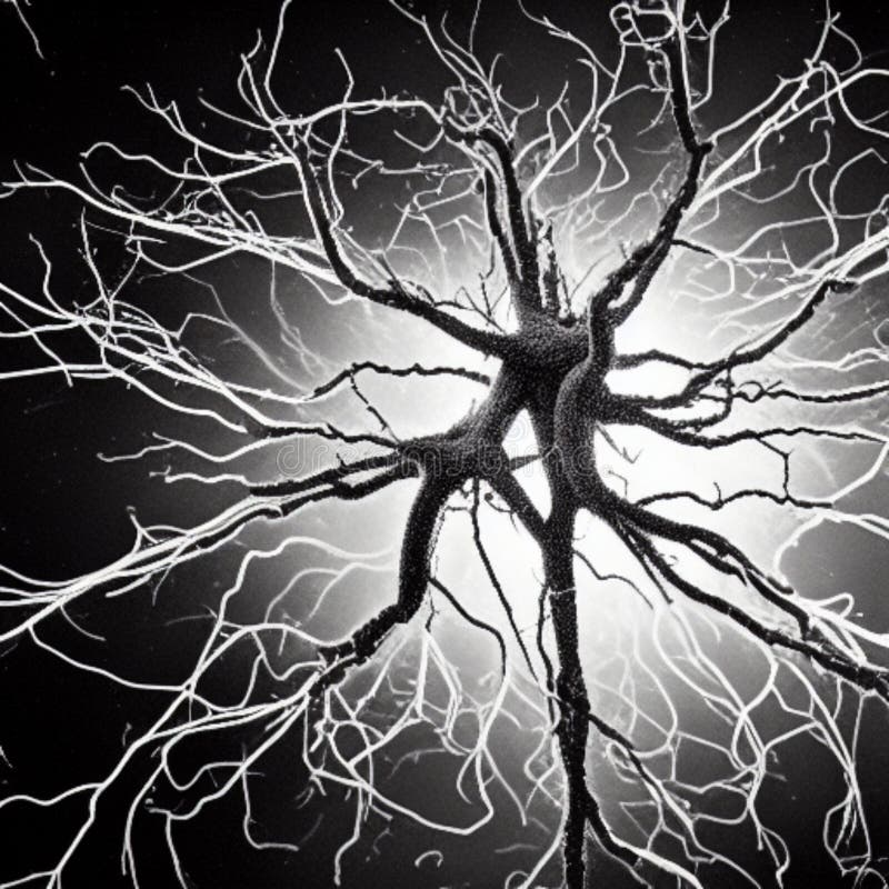 A Black, Electrified Neuron Rendered with Volume Concept Stock ...