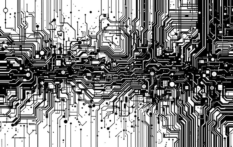 Black Electronic Circuit Pattern on White Background Digital Tech ...