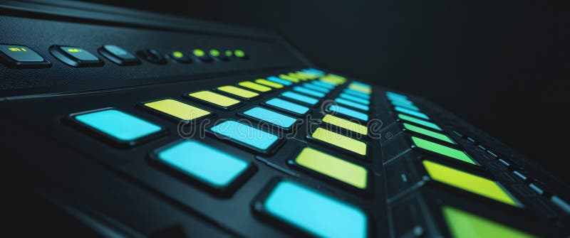 Black Electronic Control Panel with Various Illuminated Button Displays ...