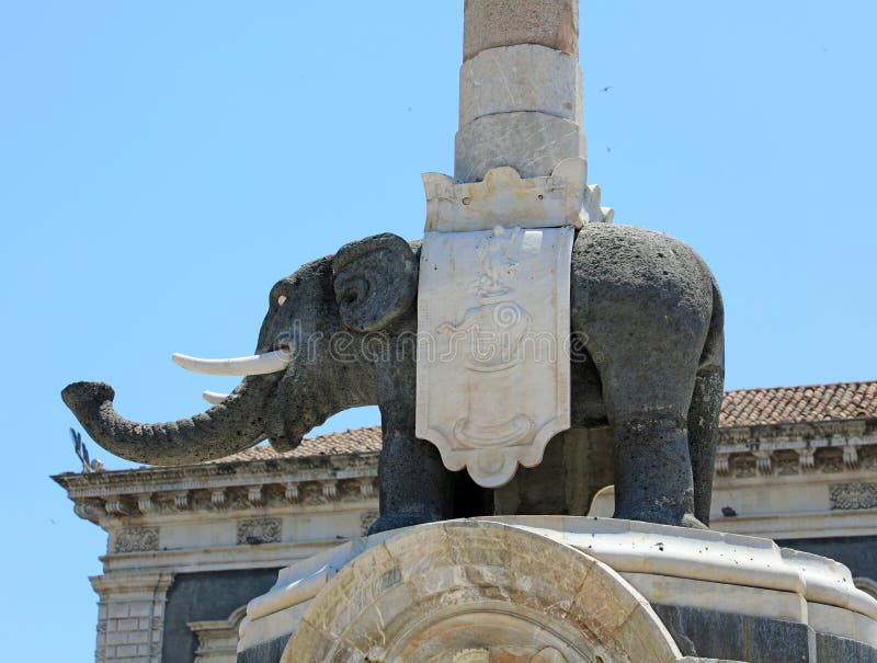 Elephant Column Statue Symbol of Catania City in Sicily, Italy Stock ...