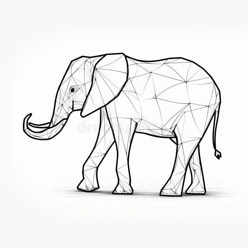 Black Elephant a Contour Line Artwork with Triangles and Minimalistic ...