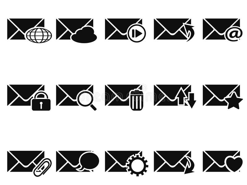 Black email icon set stock vector. Illustration of favorite - 60886923