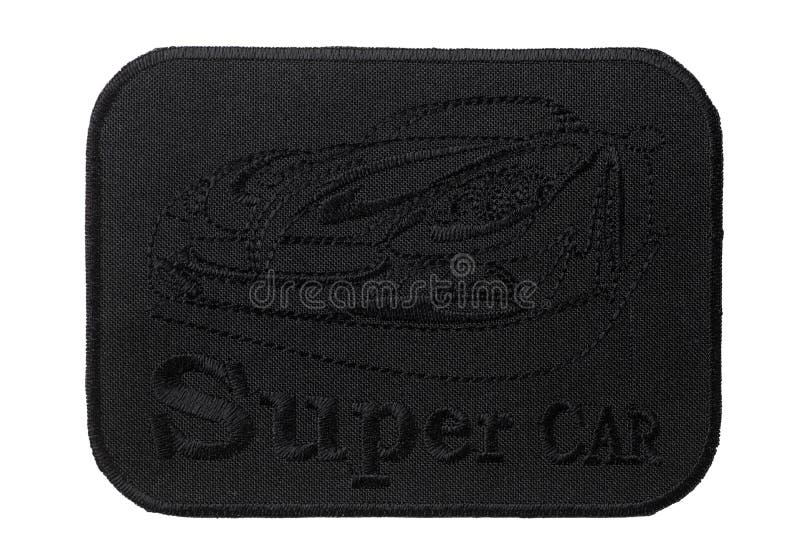Black Embroidered Patch with Super Car Isolated on White Background ...