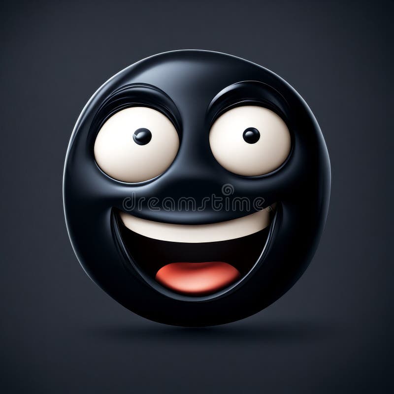 Black Emoji with Joyful Expression on Dark Background Stock ...