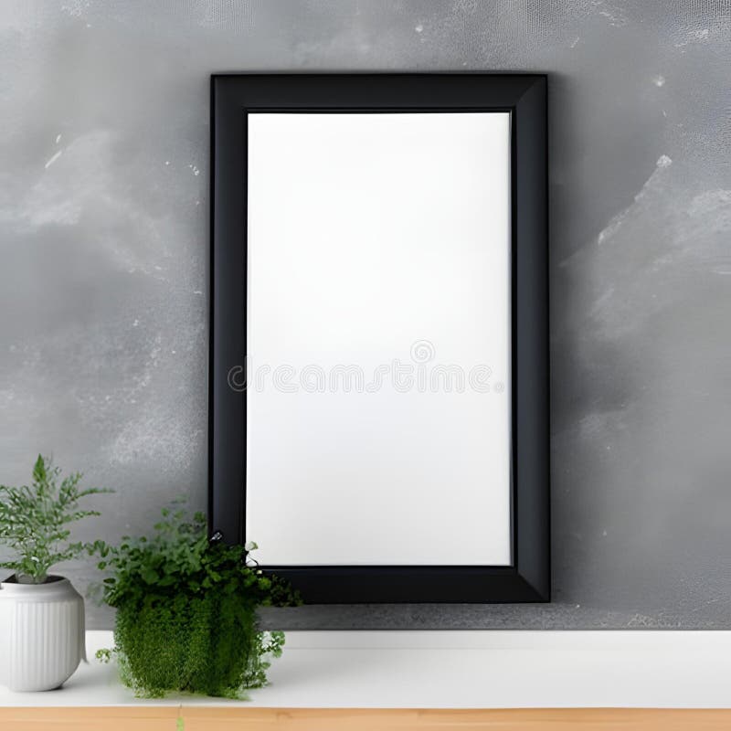 Black Empty Frame Mockup on White Wall in Modern Interior, Artwork ...