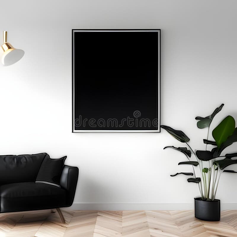 Black Empty Frame Mockup on White Wall in Modern Interior, Artwork ...