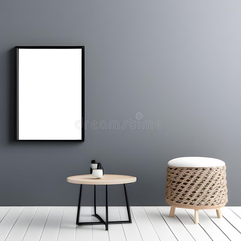 Black Empty Frame Mockup on White Wall in Modern Interior, Artwork ...