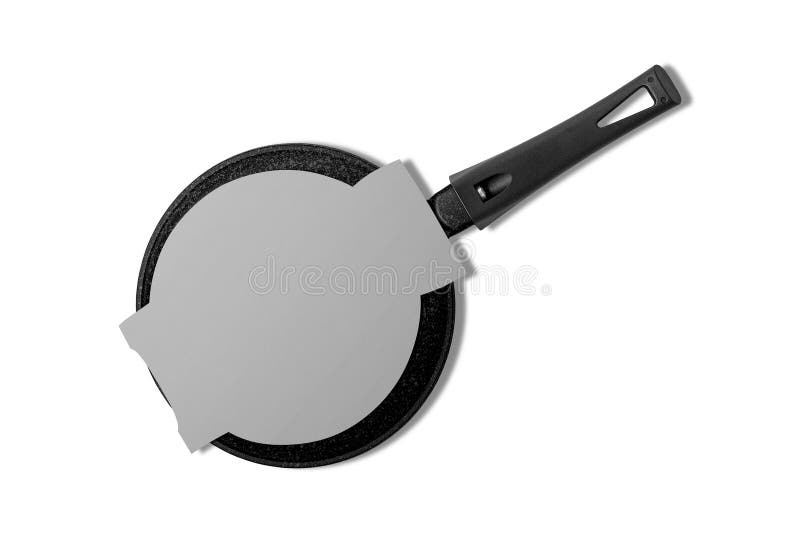 Black and Empty Frying Pan with Paper Label Set Closeup Isolated on ...