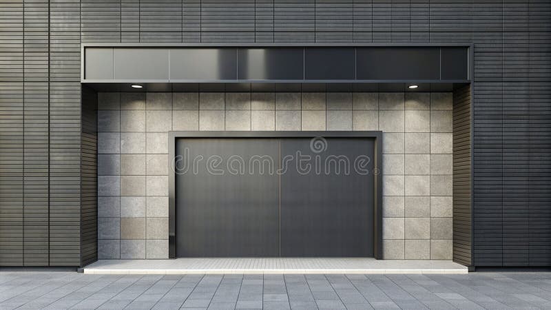 Black Empty Rectangular Storefront Facade Logo on Grey Tiled Wall ...