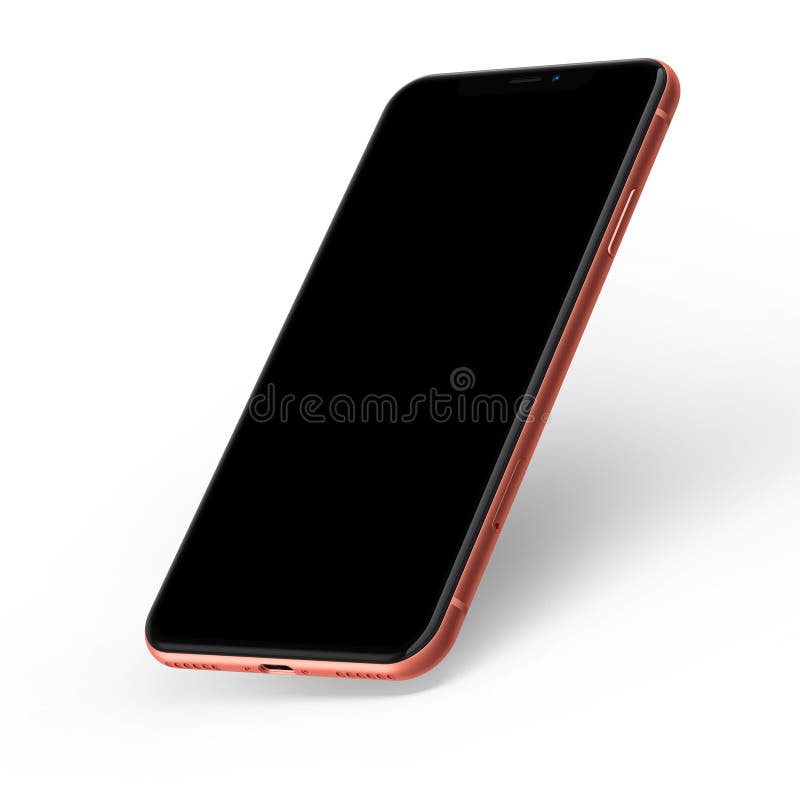 Black Empty Screen Red 3d Rendered Mobile Phone Isolated on White ...