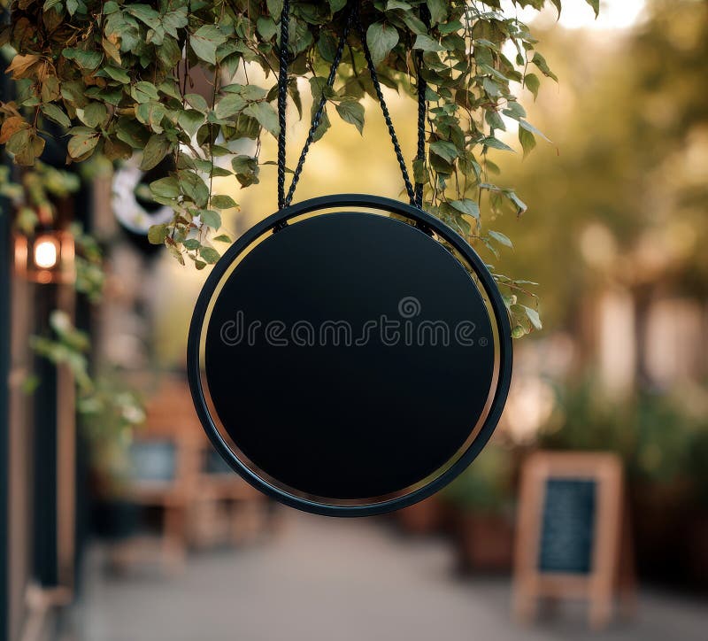 Black Empty Shop Sign Hanging in Front of Shop. Stock Image - Image of ...