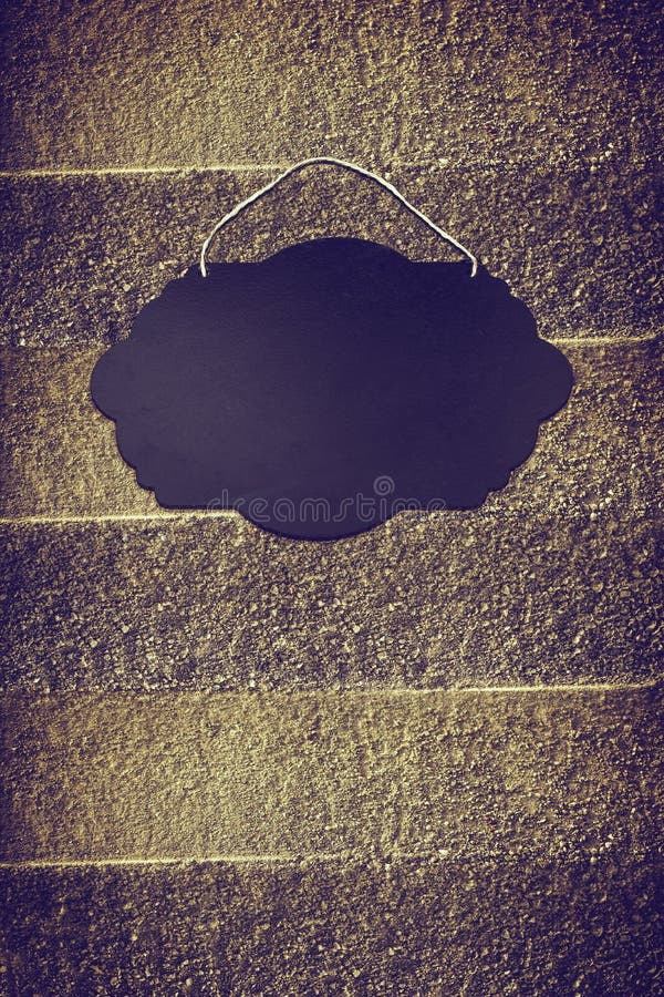 Black Empty Sign Board with String for Hanging Stock Photo - Image of ...