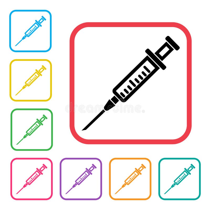 Black Empty Syringe Icon in Red Frame. Colorful Set Additional Versions ...