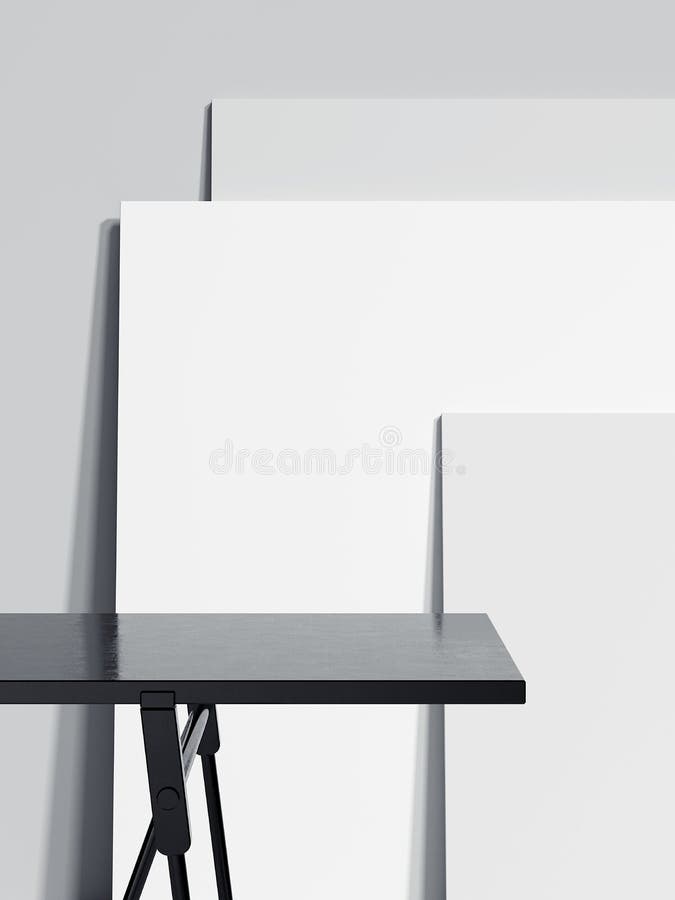Black Empty Table and Three Blank Picture Frames. 3d Rendering Stock ...