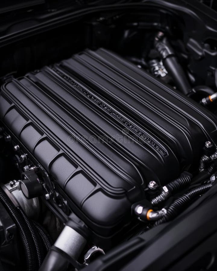 Black Engine with Sleek Design and Modern Features Stock Illustration ...