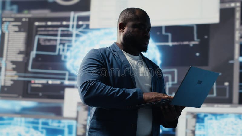 Black it Engineer Working in a Digital Environment with Programming Language Stock Video - Video ...