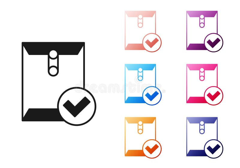 Black Envelope and Check Mark Icon Isolated on White Background ...