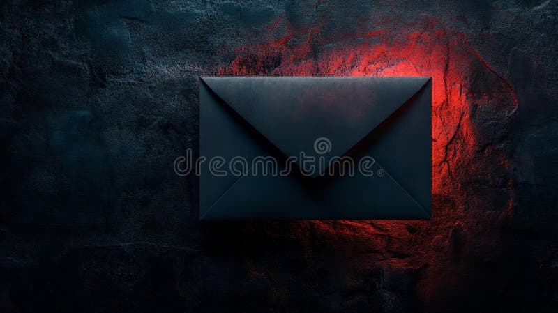 Black Envelope Placed on Textured Dark Surface with Dramatic Red ...