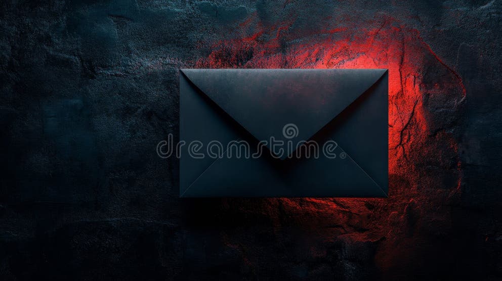 Black Envelope Placed on Textured Dark Surface with Dramatic Red ...