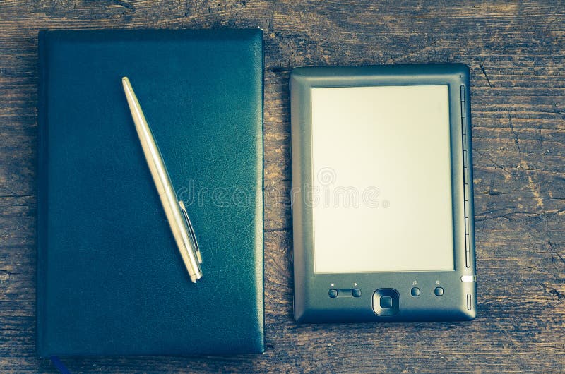 Black Ereader with Notebook and Ink Pen Stock Image - Image of device ...