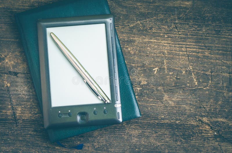 Black Ereader with Notebook and Ink Pen Stock Image - Image of device ...