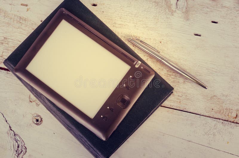 Black Ereader with Notebook and Ink Pen Stock Photo - Image of reader ...