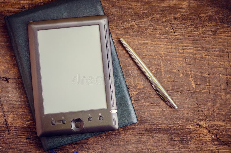 Black Ereader with Notebook and Ink Pen Stock Image - Image of device ...