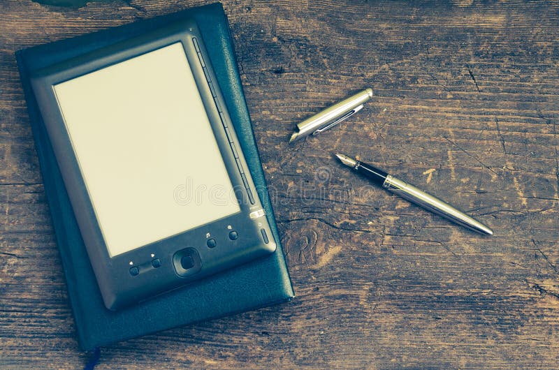 Black Ereader with Notebook and Ink Pen Stock Image - Image of ...