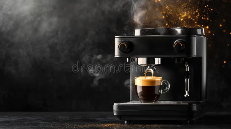 Black Espresso Machine Brewing Aromatic Coffee Stock Illustration - Illustration of home, rich ...