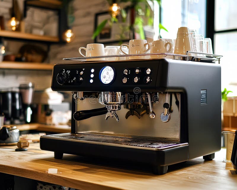 Black Espresso Machine with a Digital Display Stock Image - Image of ...