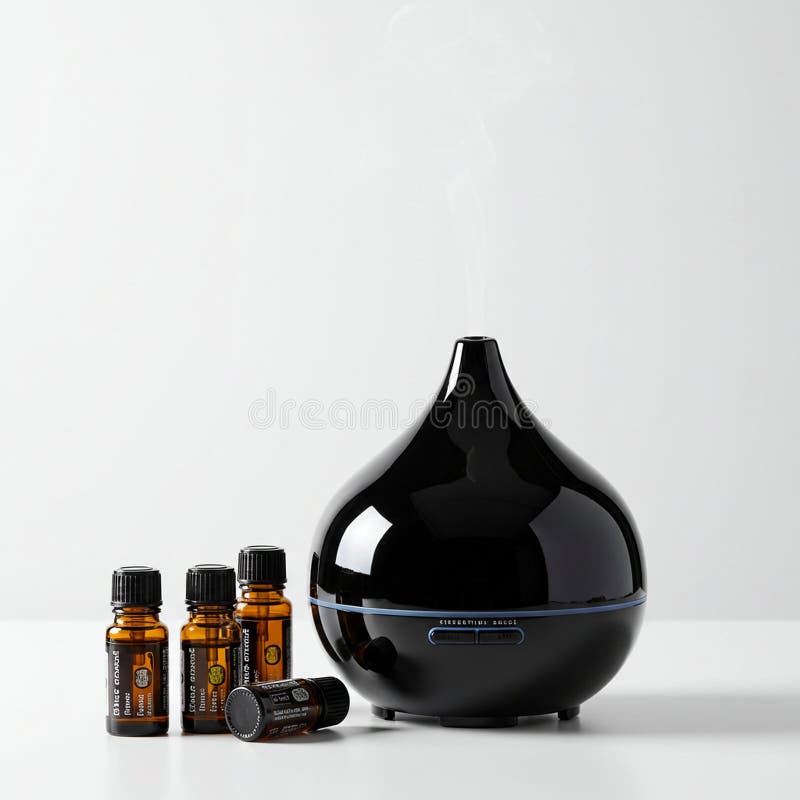 Black Essential Oil Diffuser with a Glossy Finish, Emitting a Thin ...