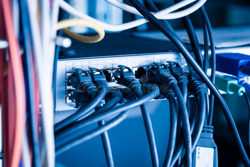 Black Ethernet Cables Connected To Switch Stock Image - Image of ...